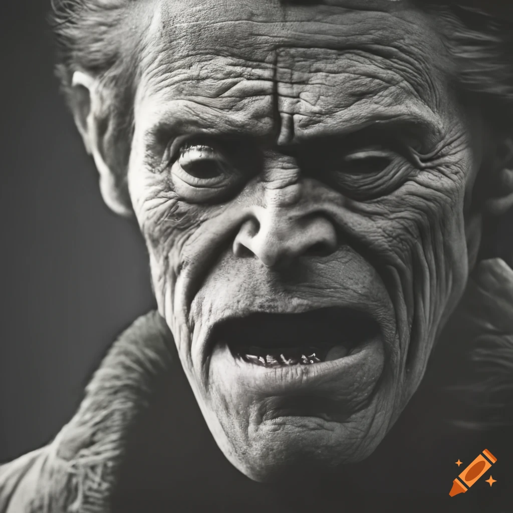 Willem dafoe shouting in a dark headshot from the lighthouse movie on ...