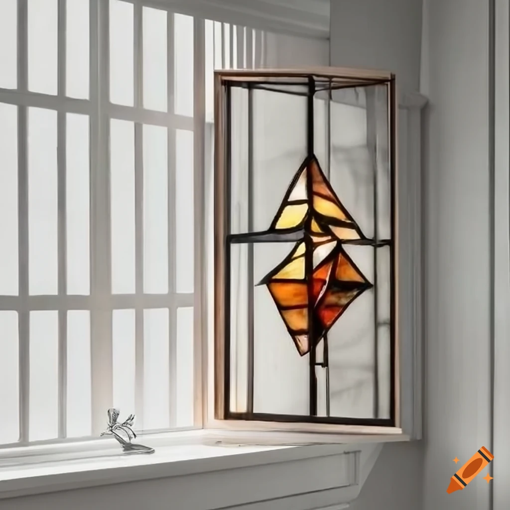 Minimalist stained glass hanging in a window on Craiyon