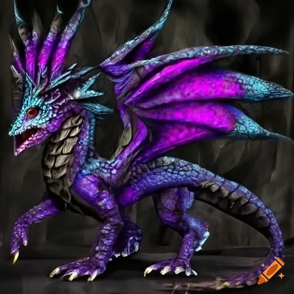 Stunning purple dragon with textured scales and spread wings on Craiyon