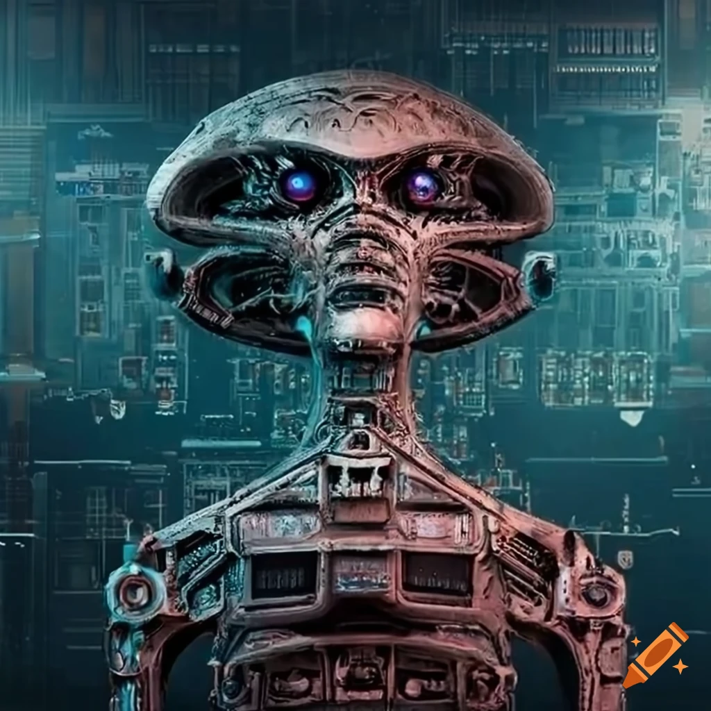 Surrealist spaceship and alien machines with unknown technology ...