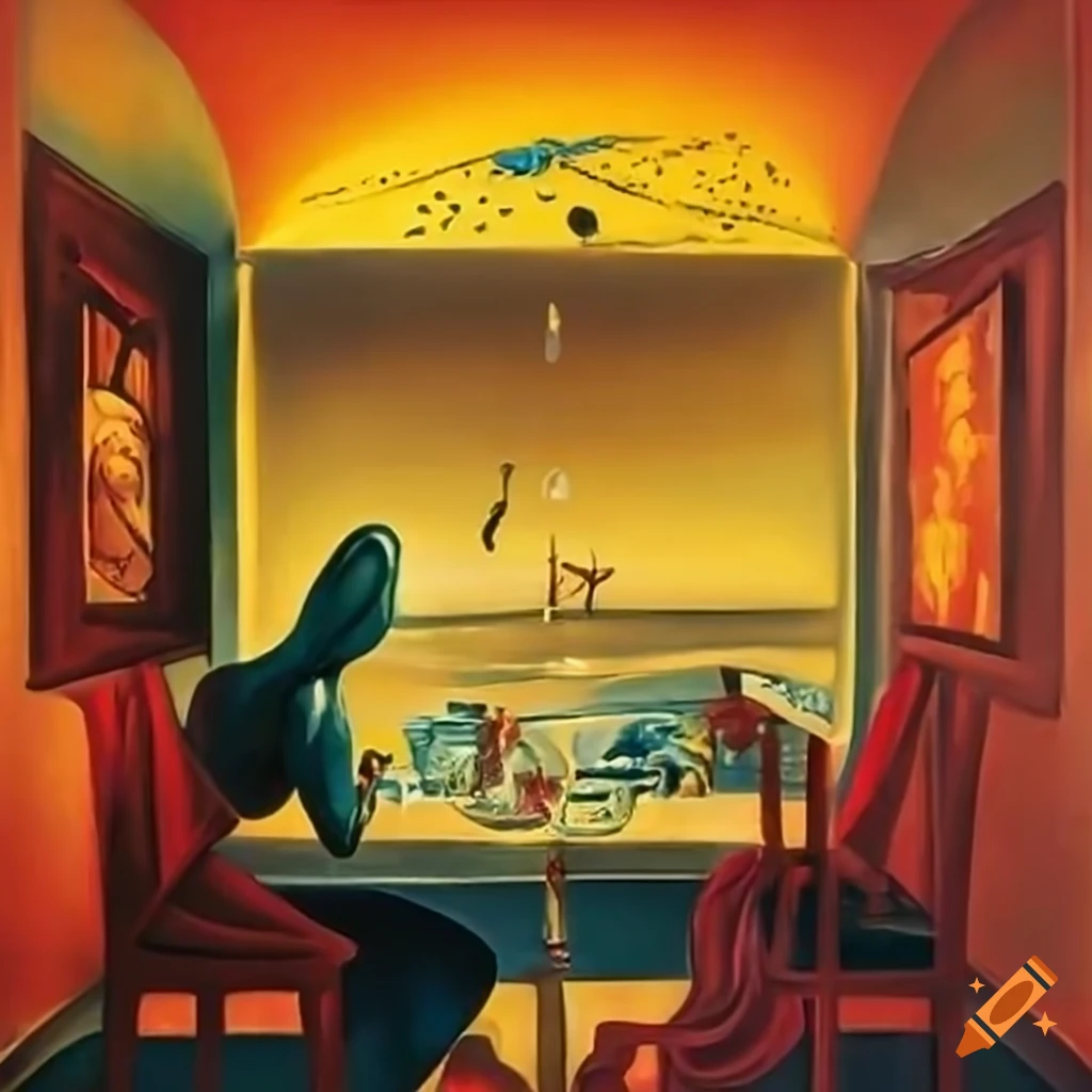 Salvador dali's painting of a small cafe on Craiyon