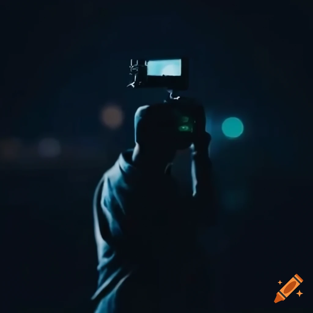 Blurry and dark image of a cameraman taking a picture on Craiyon