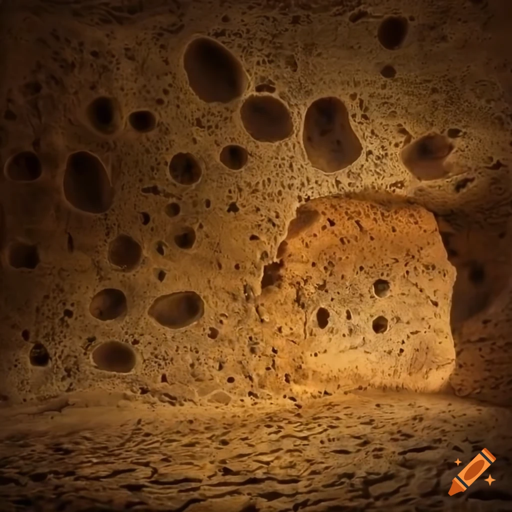 High definition texture of a stone cave wall with holes on Craiyon