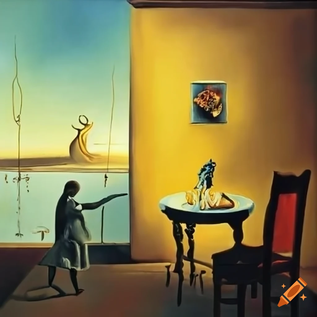 Artistic portrayal of a small café inspired by salvador dalí on Craiyon