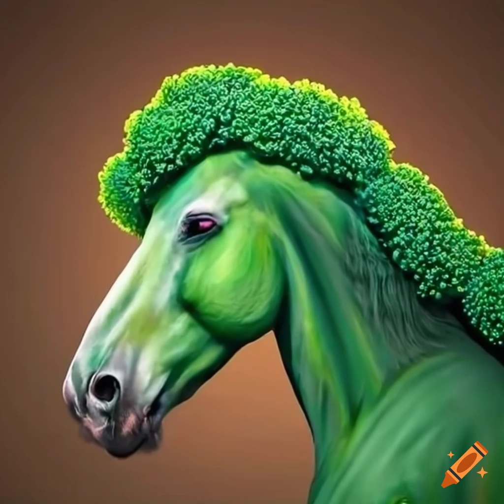 Realistic beautiful green horse with a broccoli mane on Craiyon