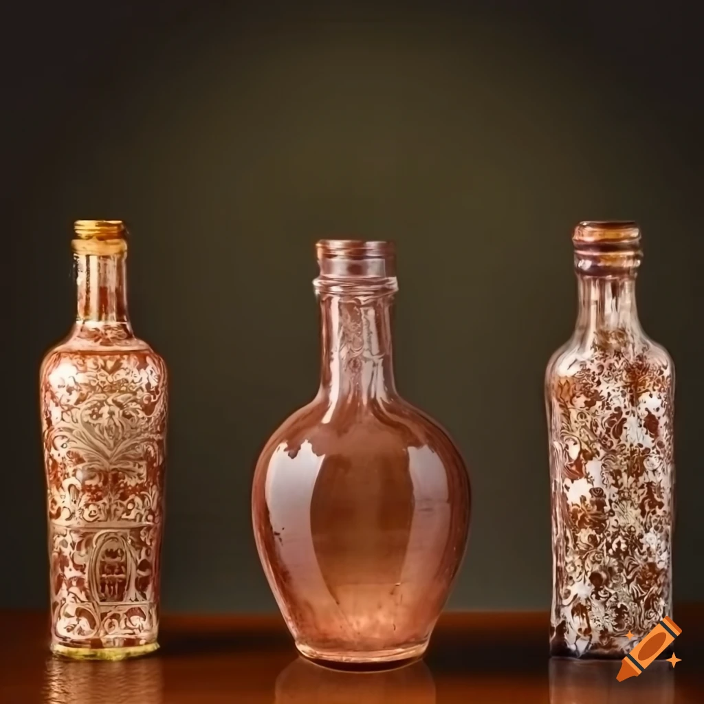 Three Victorian-era bottles with elegant patterns and mysterious elixir ...