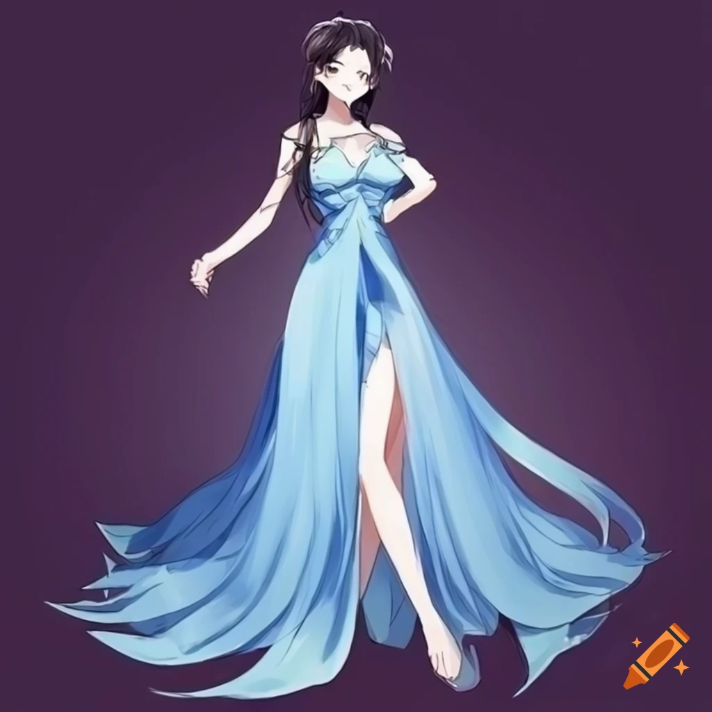 Long elegant dress in anime style on Craiyon