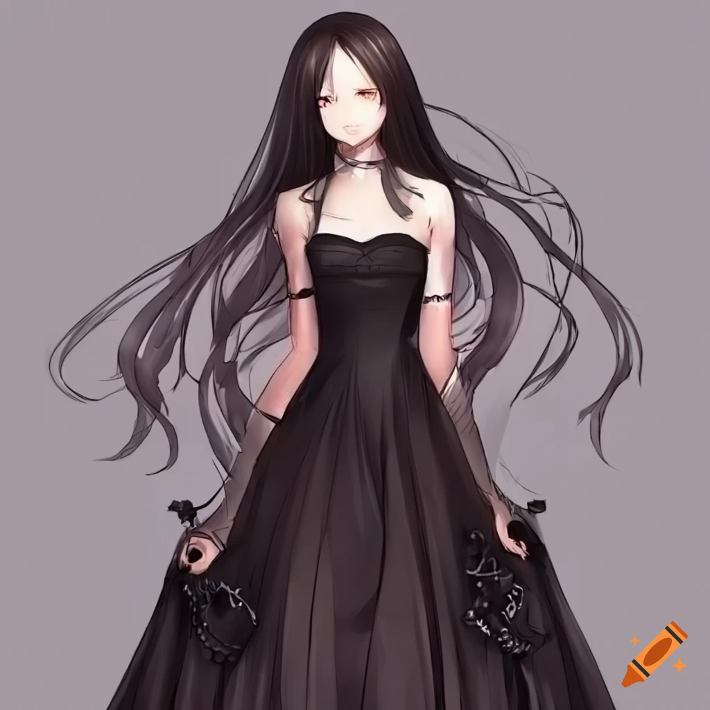 Elegant dress on a slender anime girl on Craiyon