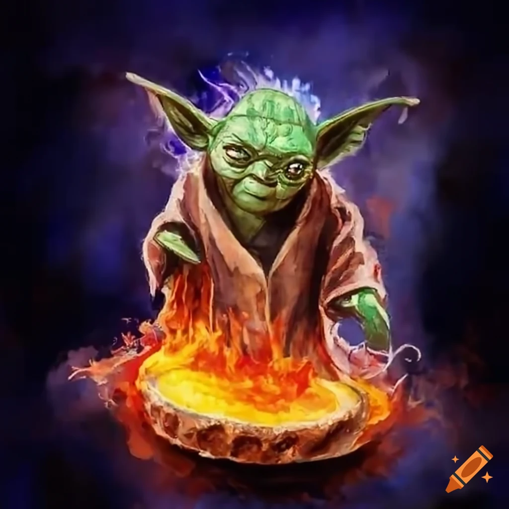 Yoda enjoying pumpkin pie and disco dancing with fiery lightsaber ears ...