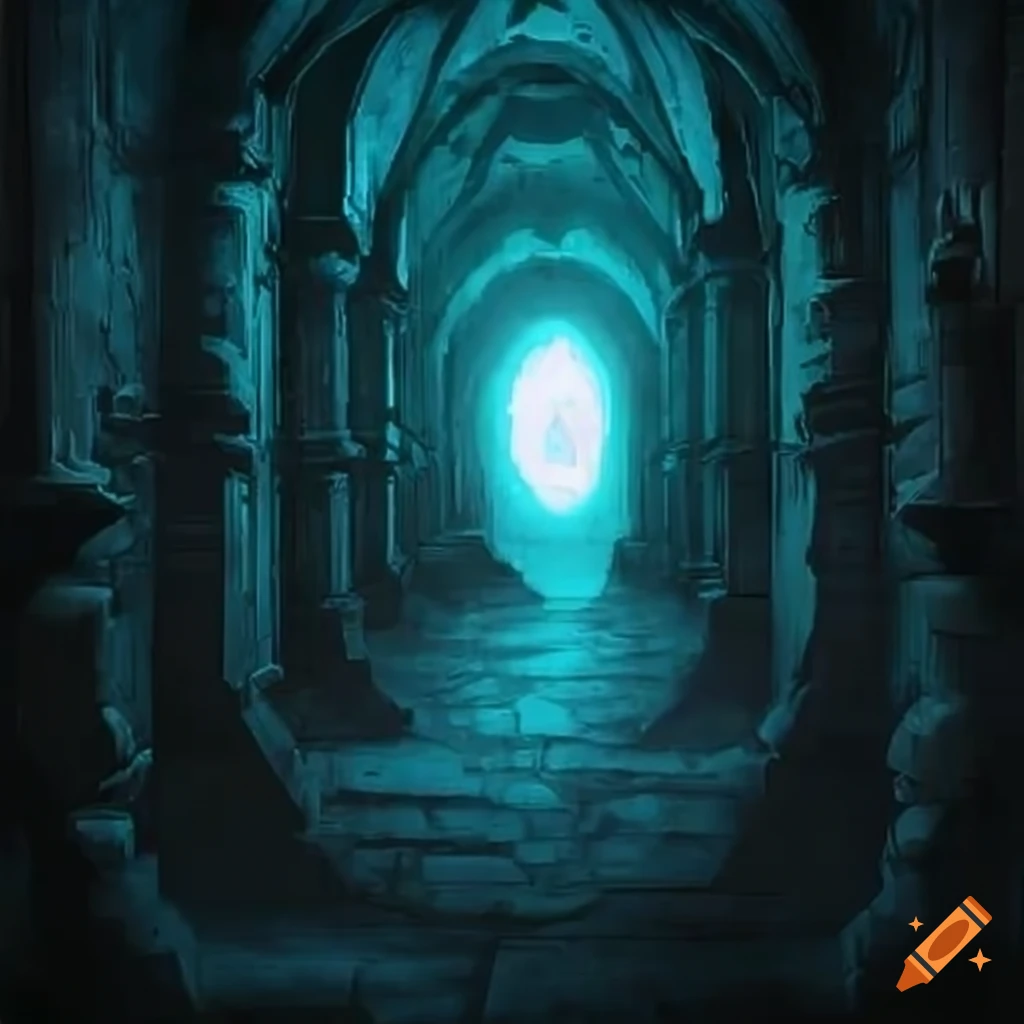 View of a dark dungeon corridor on Craiyon