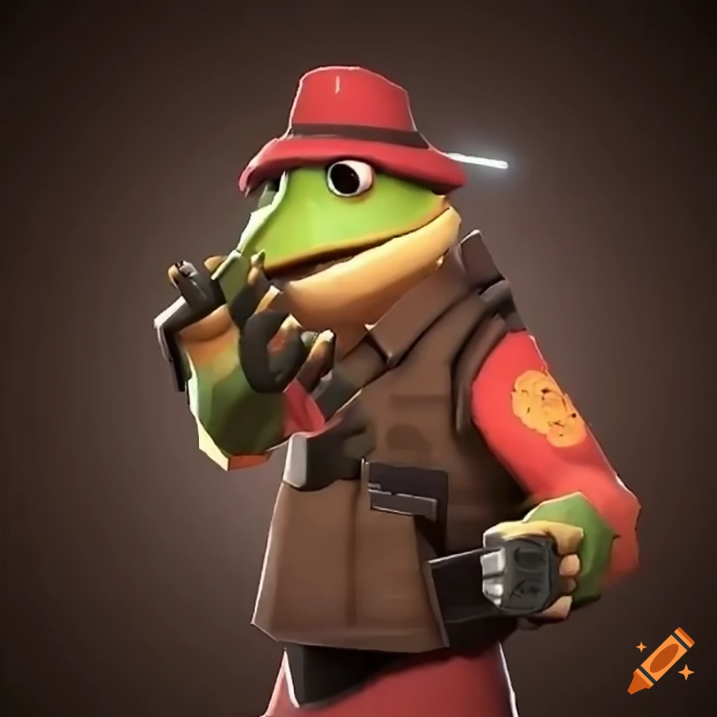 Frog gunman holding a toad bazooka in team fortress 2 on Craiyon