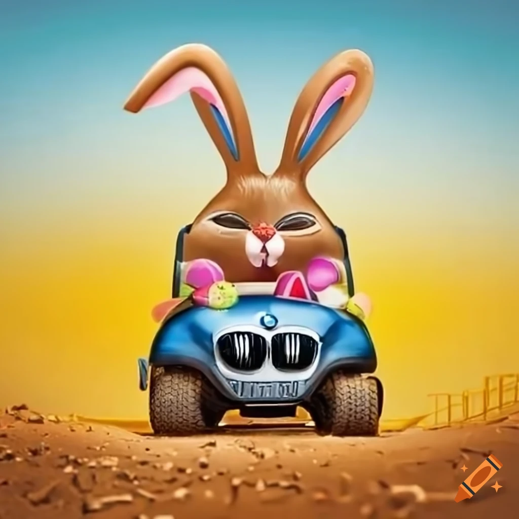 BMW golf cart with an Easter bunny and three Easter eggs on a ...