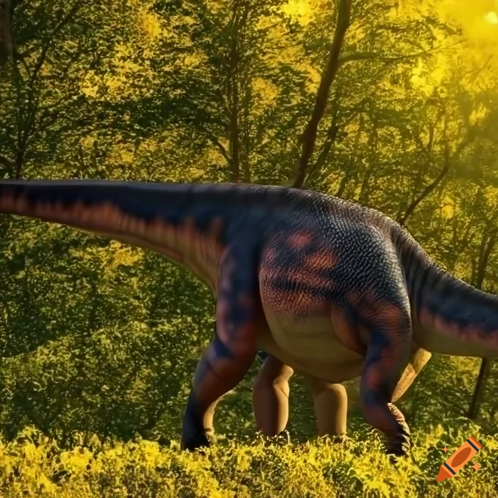 Colorful hadrosaurus dinosaur with detailed scaly skin texture in a ...