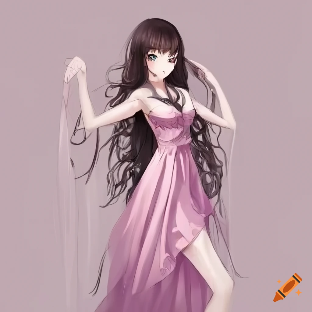 Elegant long dress in anime girl style on Craiyon