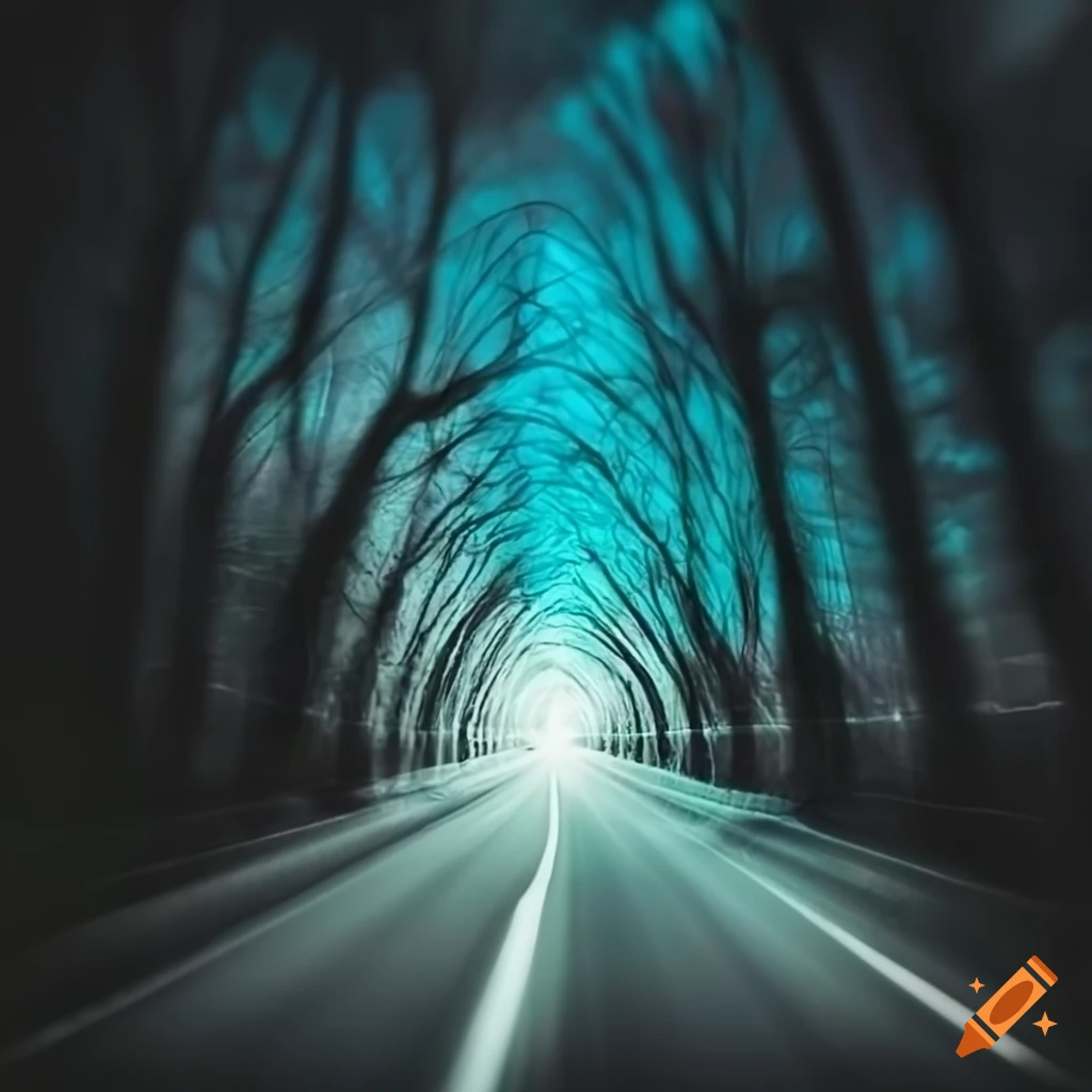 Double exposure photo of portrait and road on Craiyon