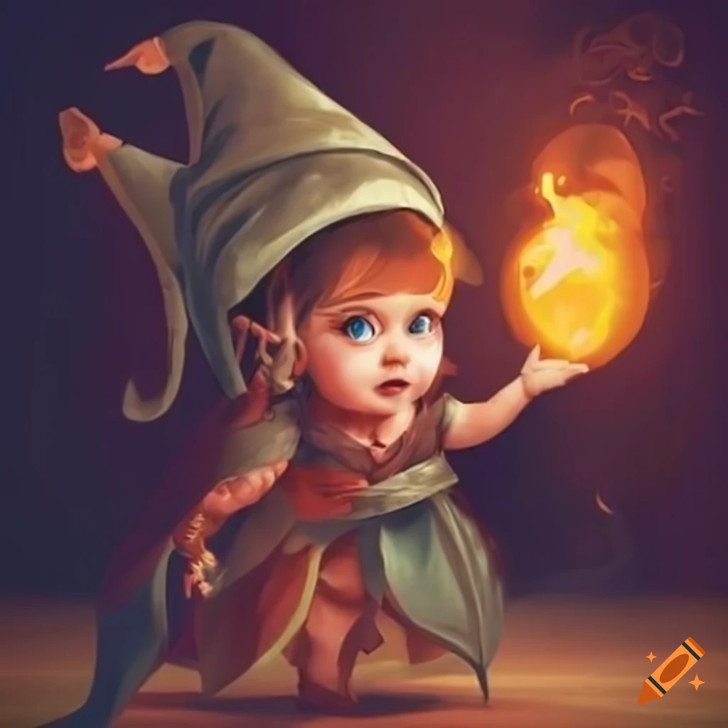 Adorable female baby elf wizard conjuring a fireball on Craiyon