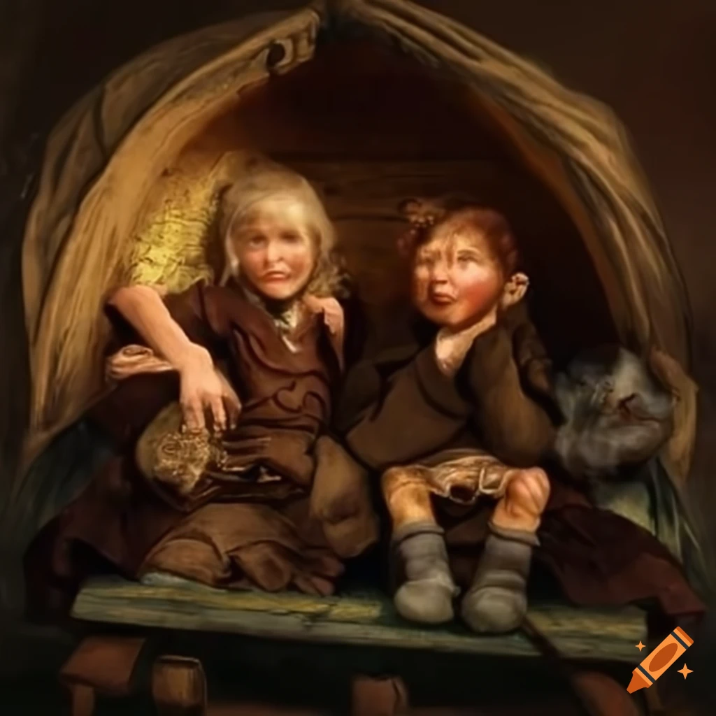 Two hobbits sitting in a wagon on Craiyon