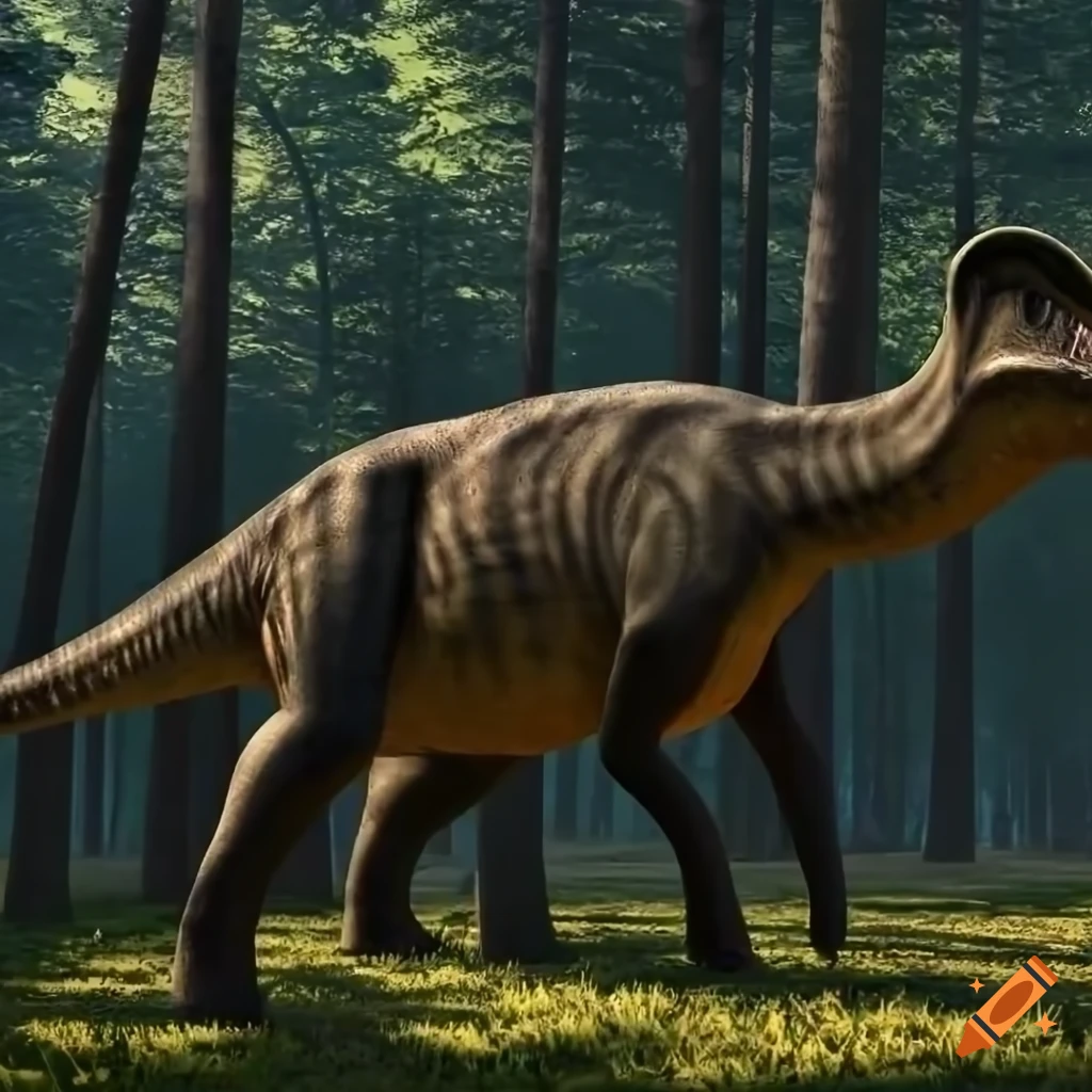 Colorful hadrosaurus dinosaur in natural forest environment on Craiyon