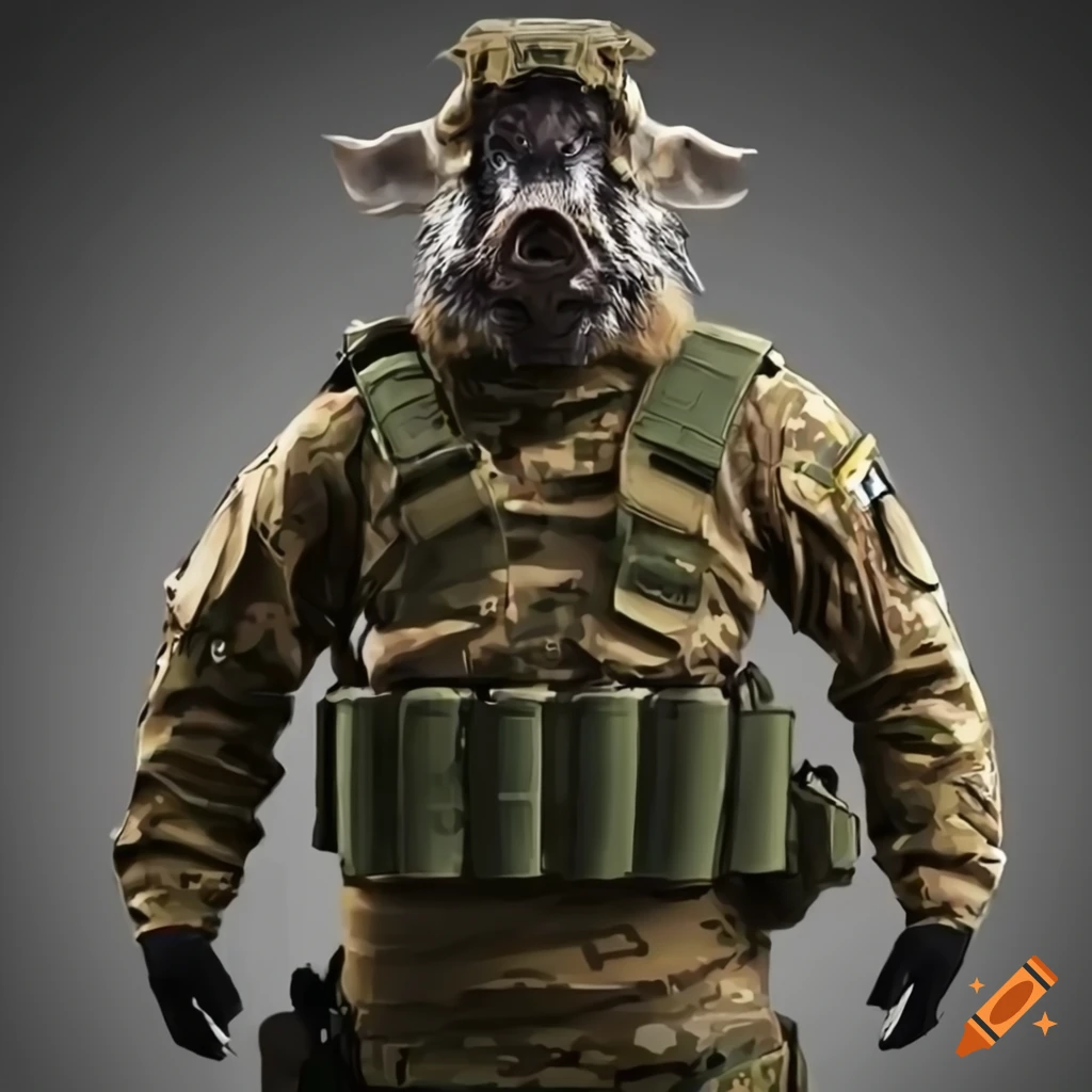 Tactical boar wearing a uniform on Craiyon