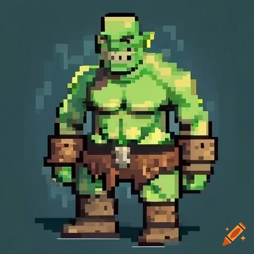 Pixel art style of an orc body on Craiyon