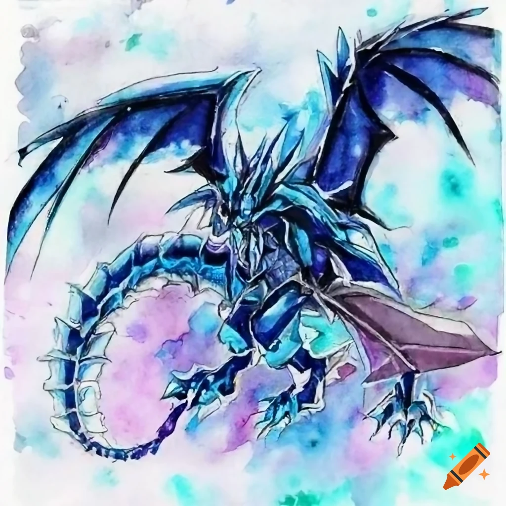 Yugioh card art depicting a majestic sapphire wind dragon on Craiyon