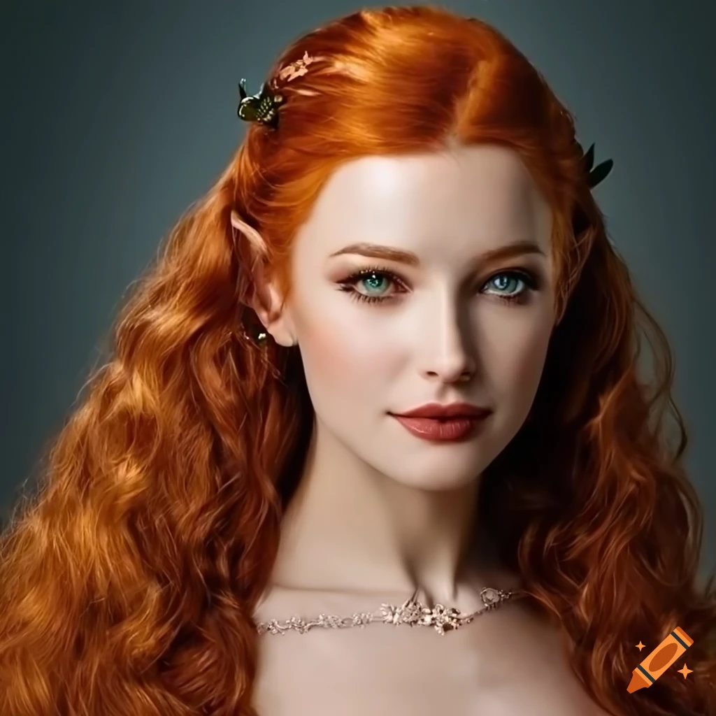 Close-up of a beautiful elven princess with ginger hair on Craiyon