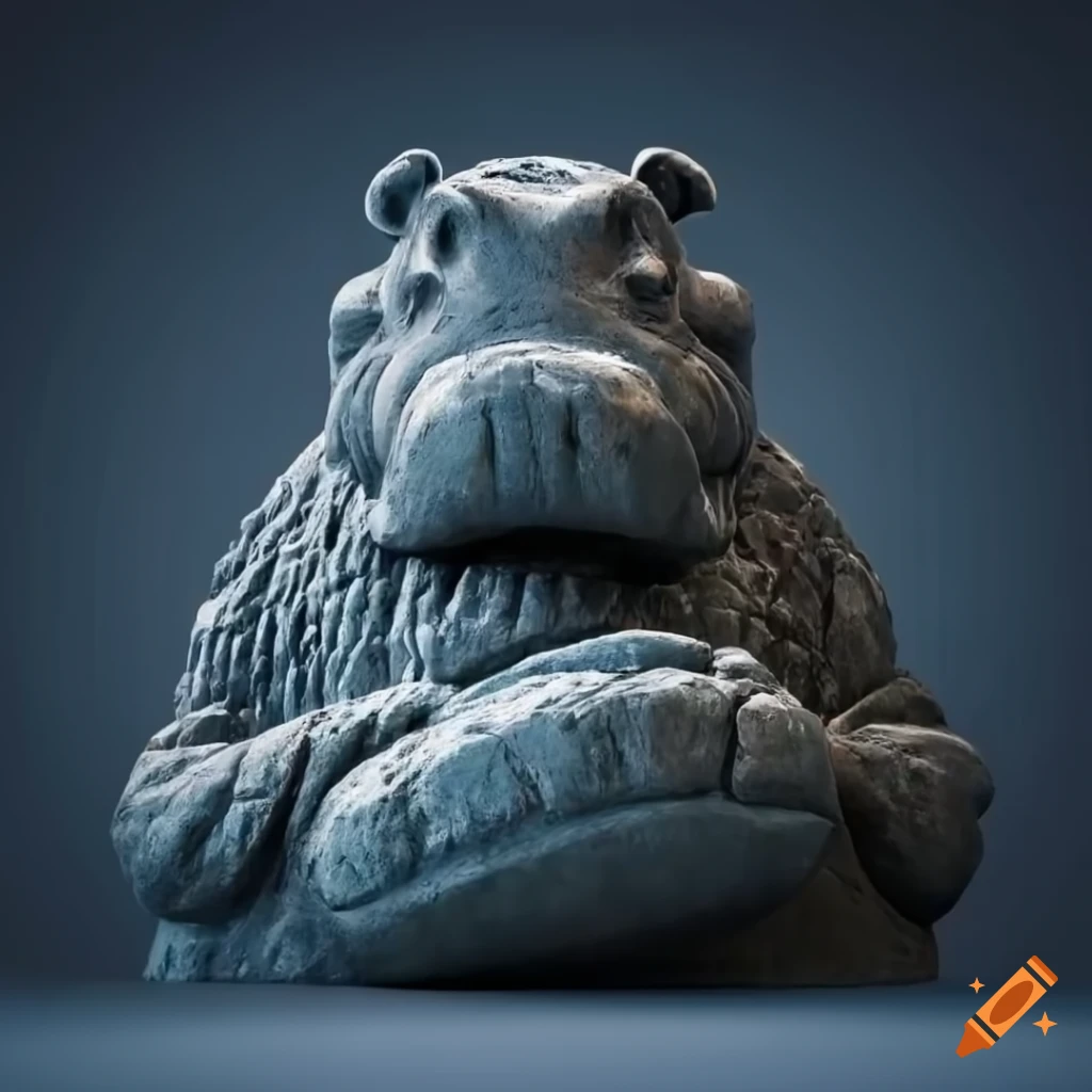 Creative hippopotamus sculpture made of textured cliff rocks on Craiyon