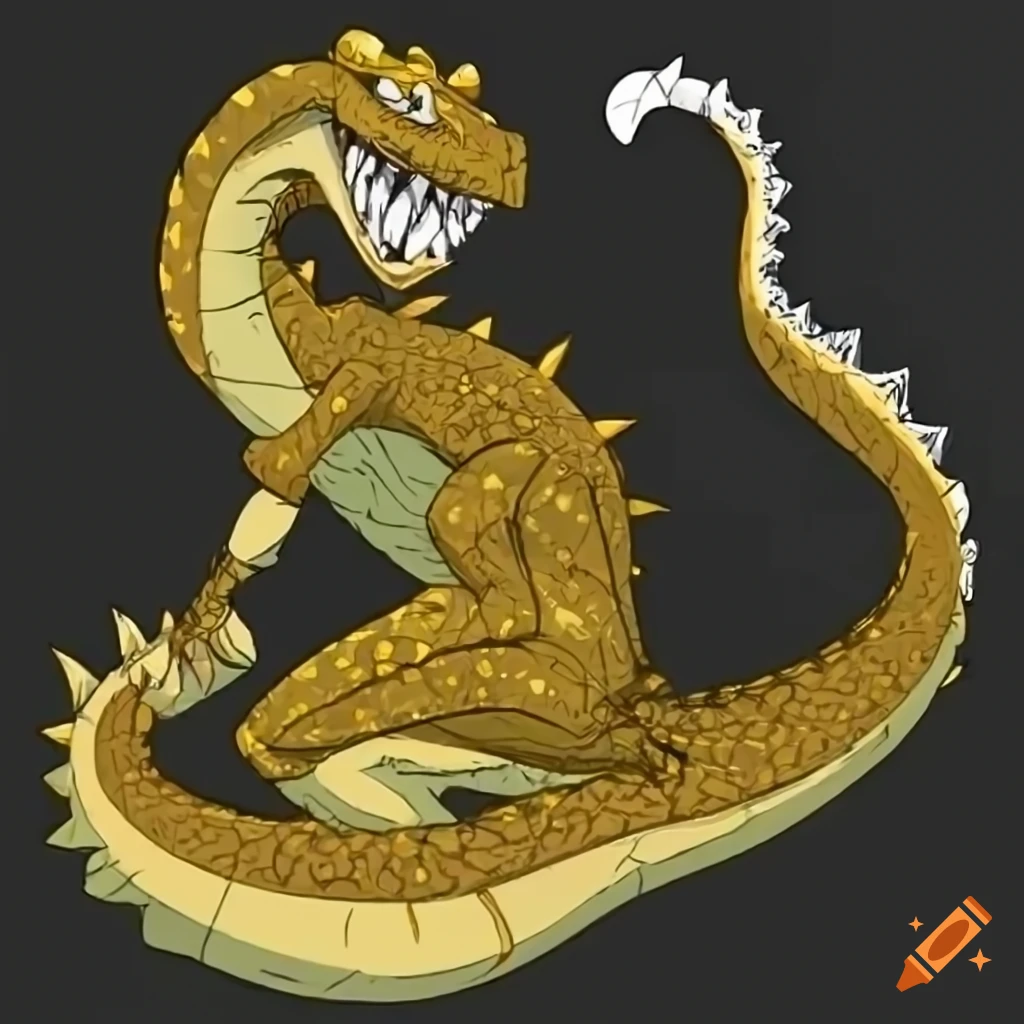 Golden evil anime style big lizard on Craiyon