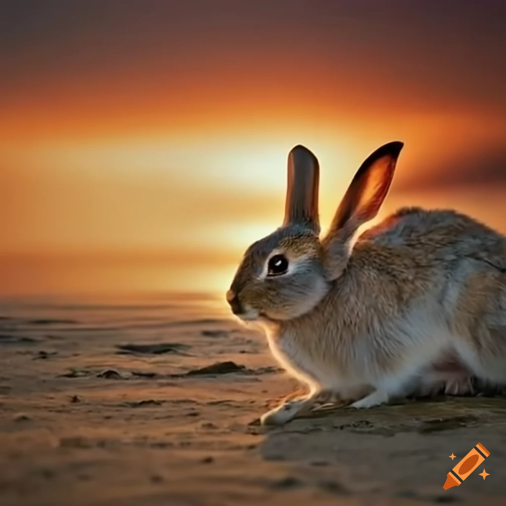 Old rabbit facing a beautiful sunset on Craiyon