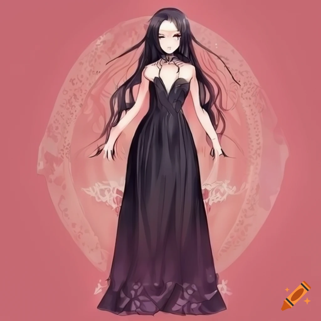 Elegant dress on a slender anime girl on Craiyon