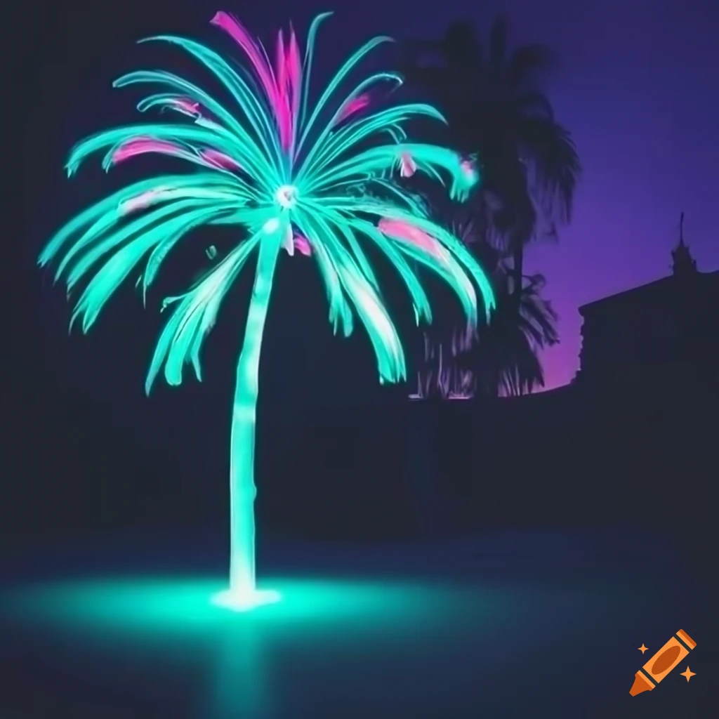 Panorama of neon palm trees on Craiyon