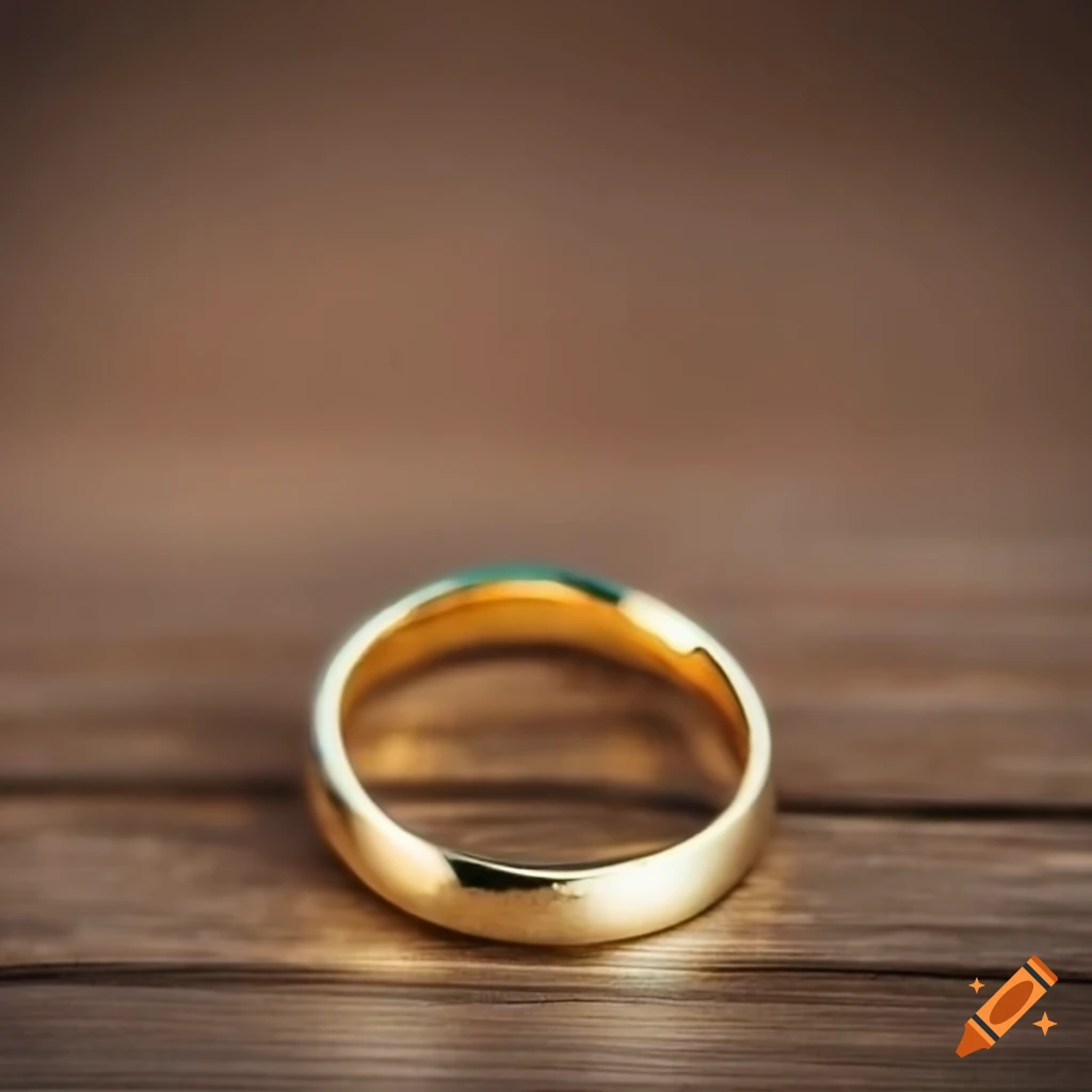 Golden wedding ring on a rustic wooden table on Craiyon