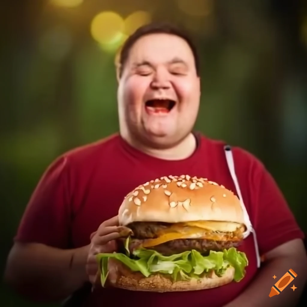 Happy man enjoying a tasty hamburger on Craiyon