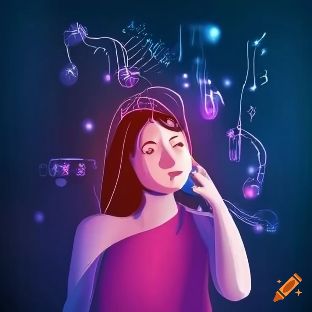 Woman enjoying music while waiting for a call on Craiyon