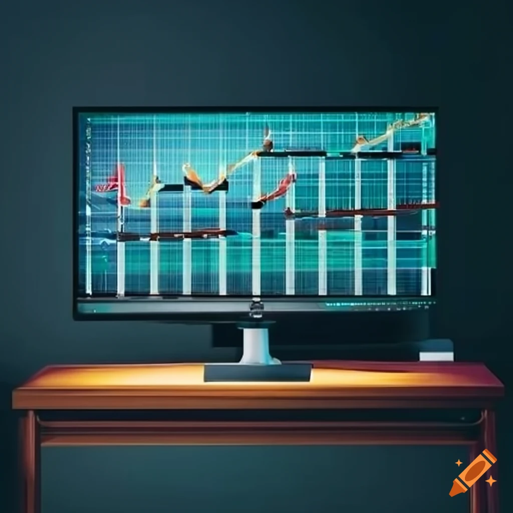 Trading chart on monitor in a bedroom with multiple monitors on Craiyon