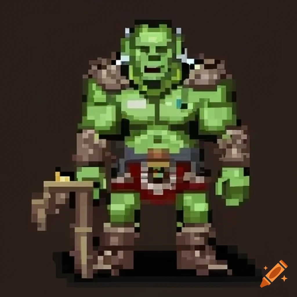 Pixel art depiction of an orc viewed from the top on Craiyon