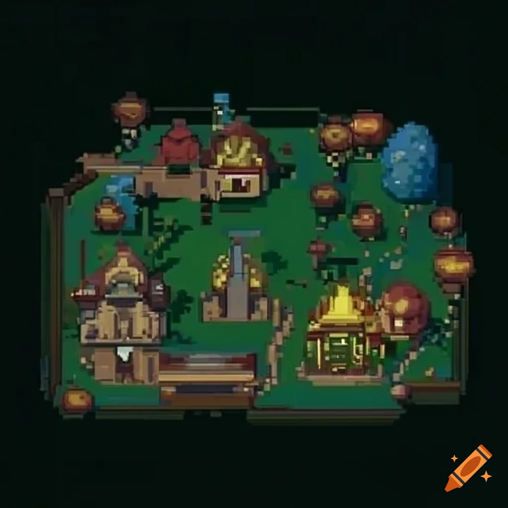 Pixel art tile set for Abandoned Amusement Park themed turn-based RPG on Craiyon