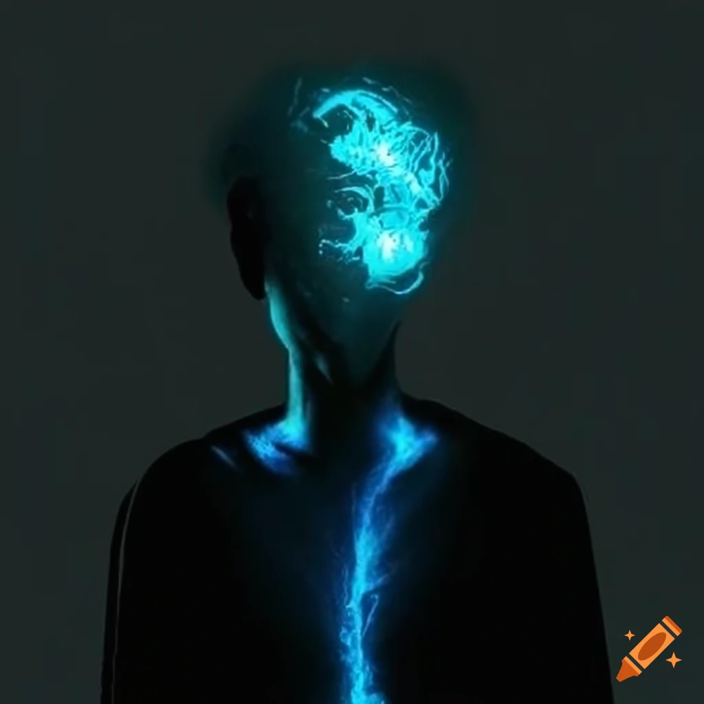 Silhouette of a mysterious glowing man on Craiyon