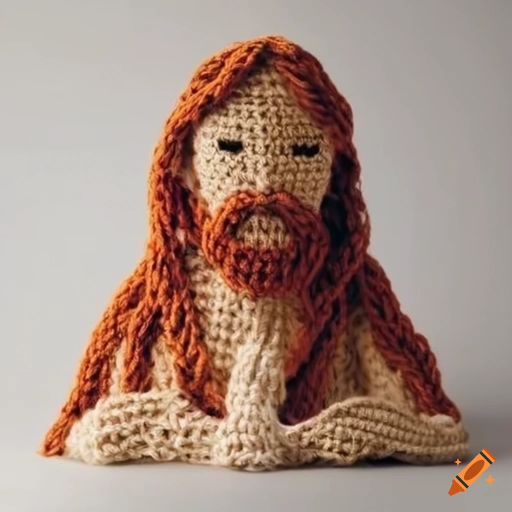 Unique crocheted statue of jesus christ made of yarn on Craiyon