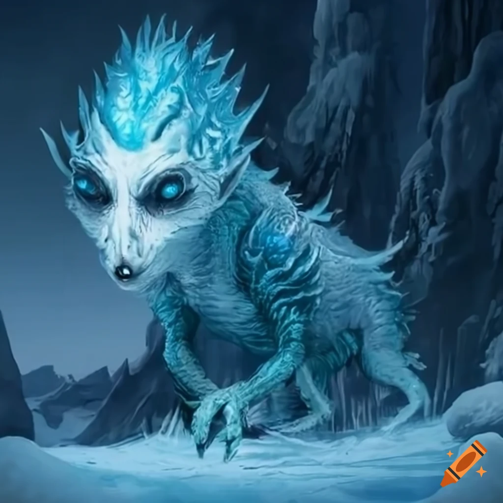 Fantasy world of ice, snow, and ice-bound creatures on Craiyon