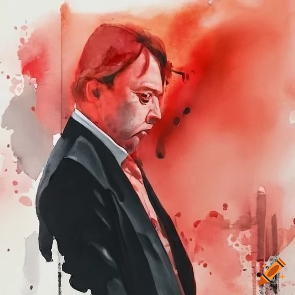 Christopher hitchens portrait in bright red and black watercolor on Craiyon