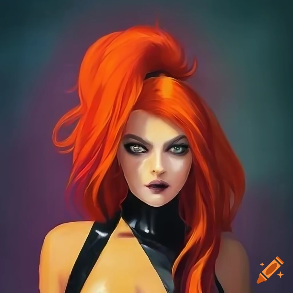 Latex Knight Mary Jane Watson standing guard with vibrant orange-red ...