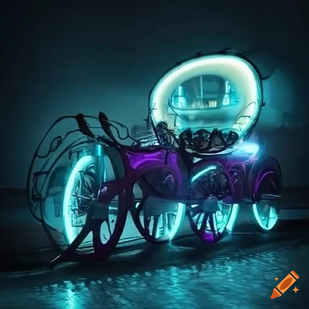 Sleek and futuristic horse carriage with glowing pipes on Craiyon