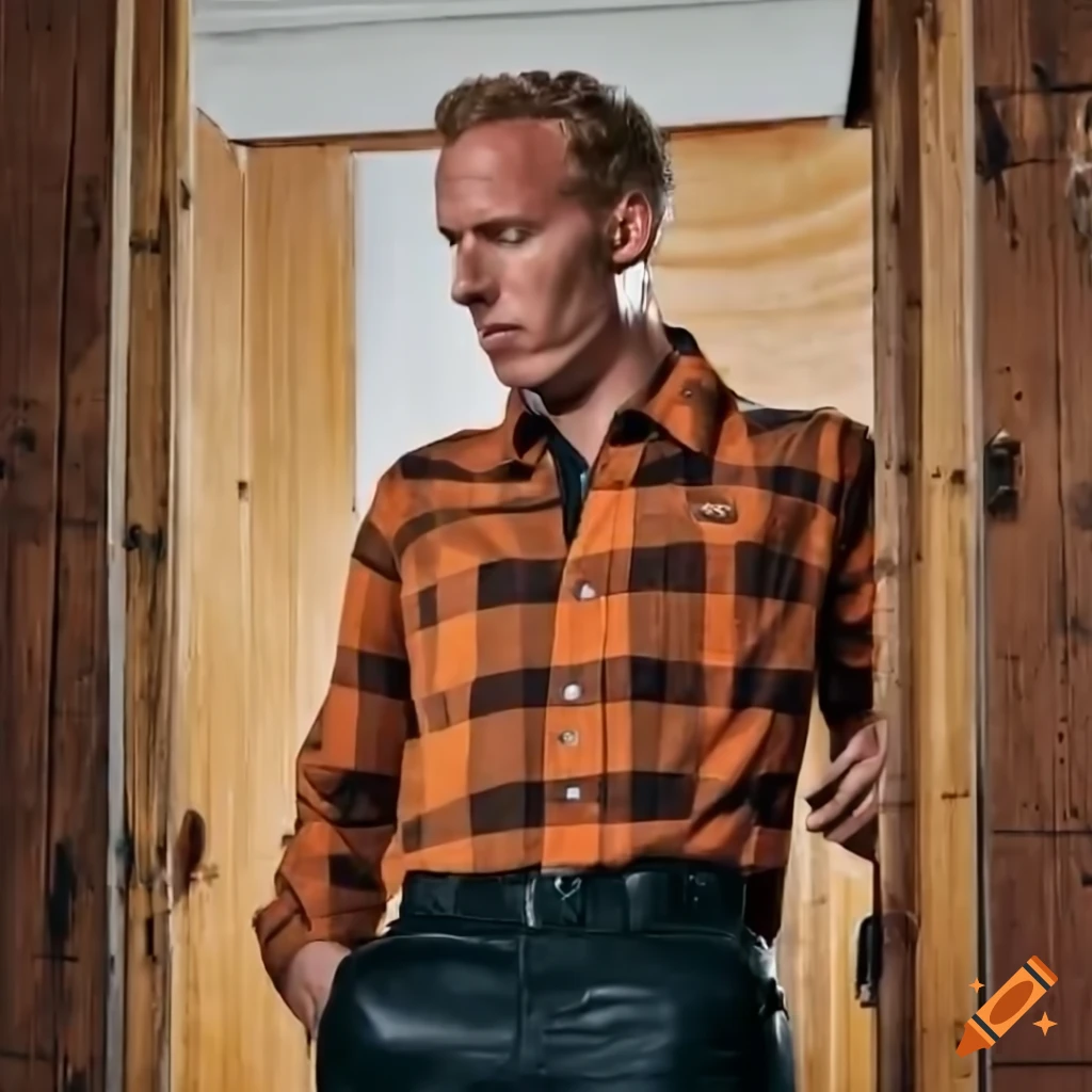 Close-up photo resembling a young british actor in plaid shirt and high ...