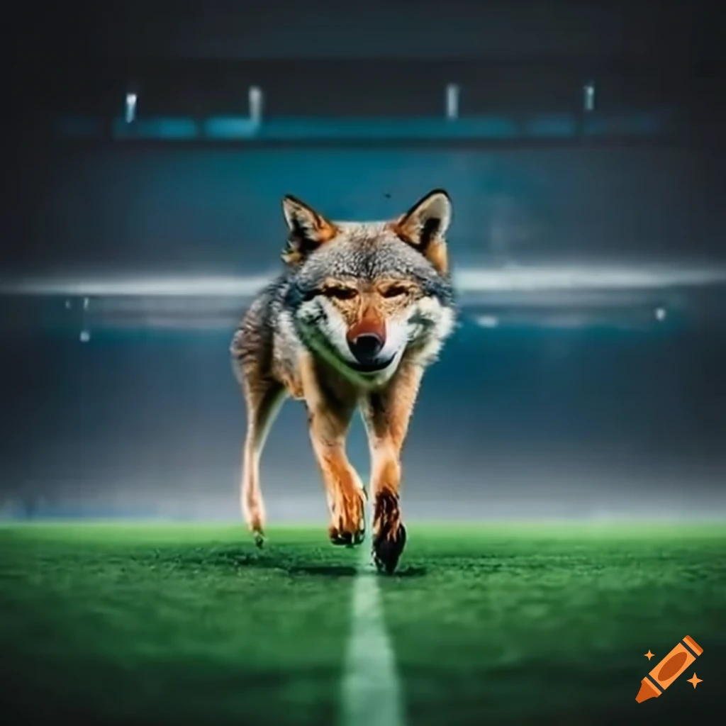 Pack of wolves in a rugby stadium on Craiyon