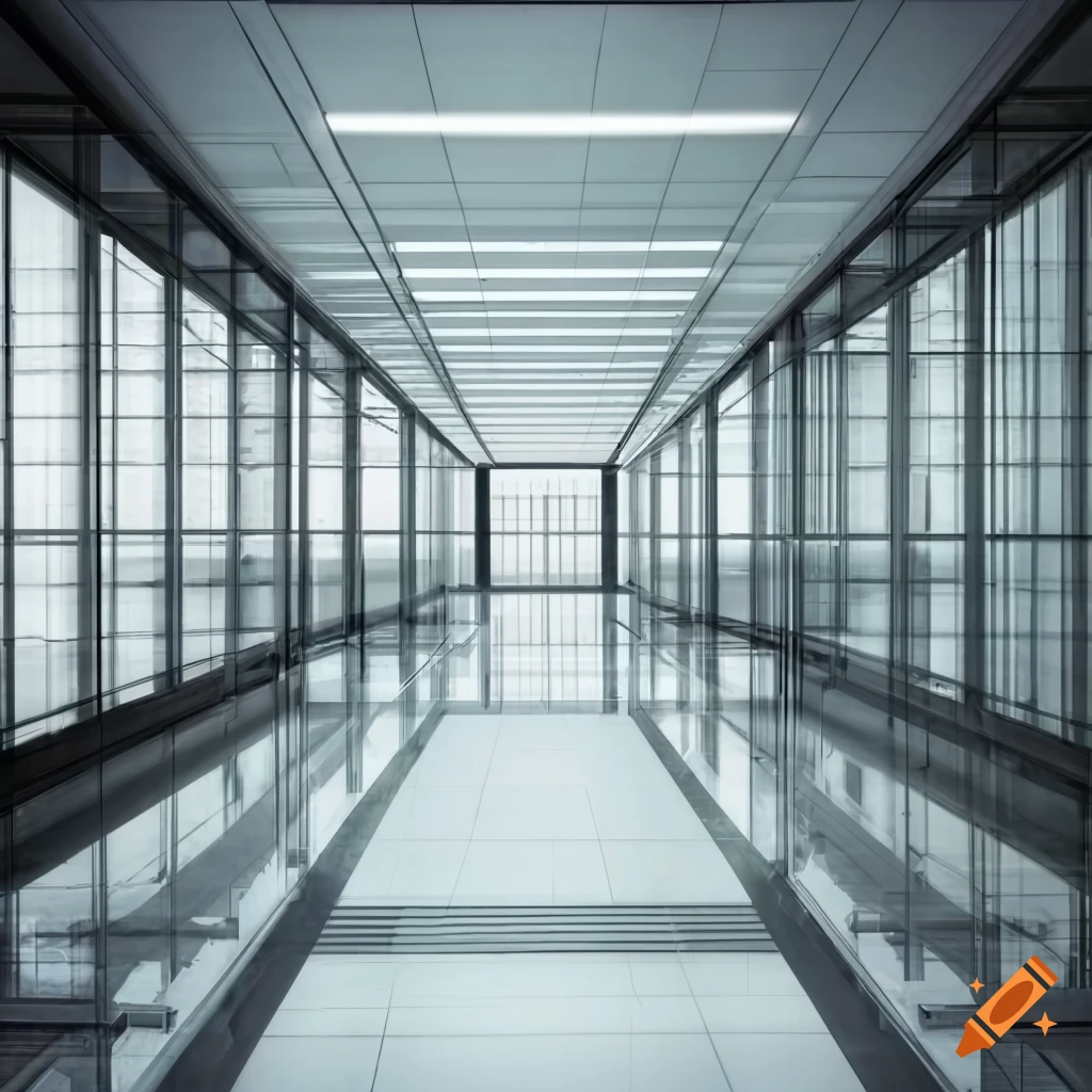 Empty office building with storage space and realistic reflections on ...