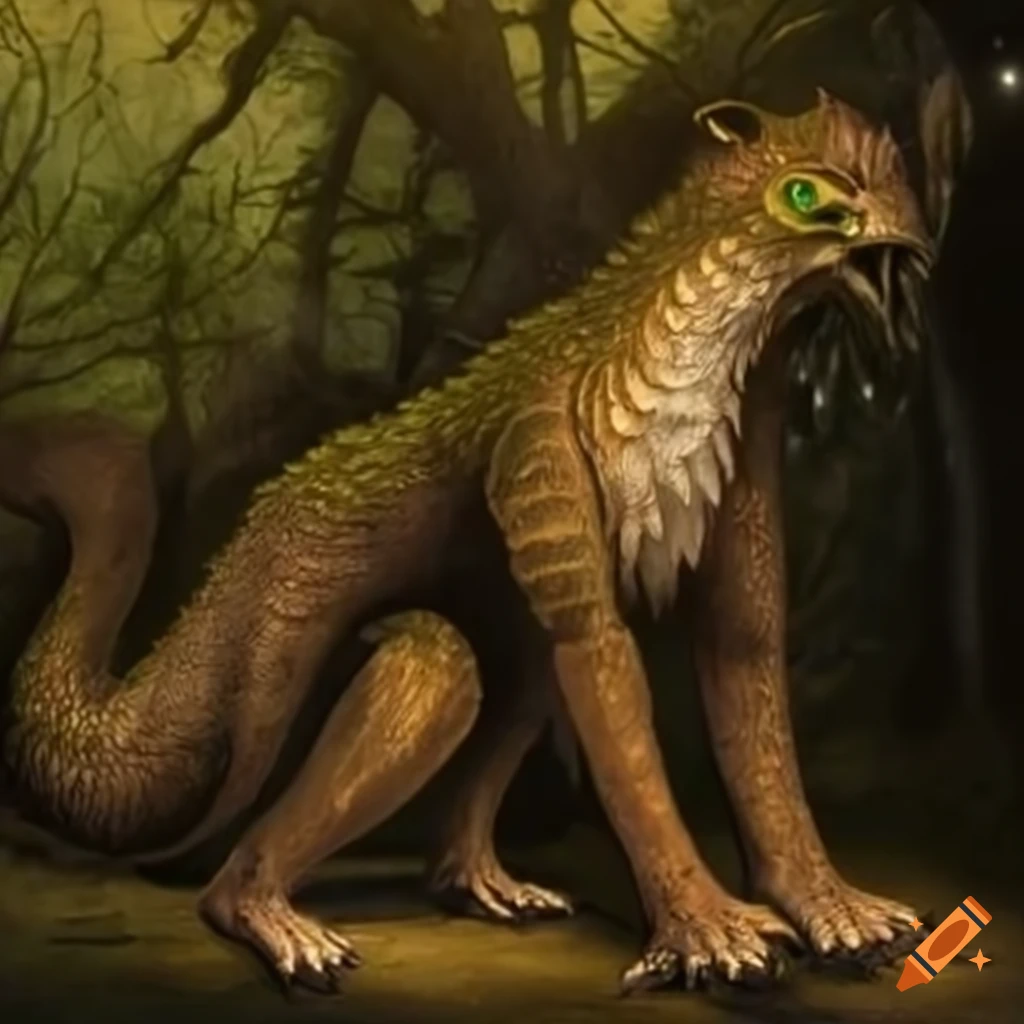 Mythical and mysterious beasts in the forest on Craiyon