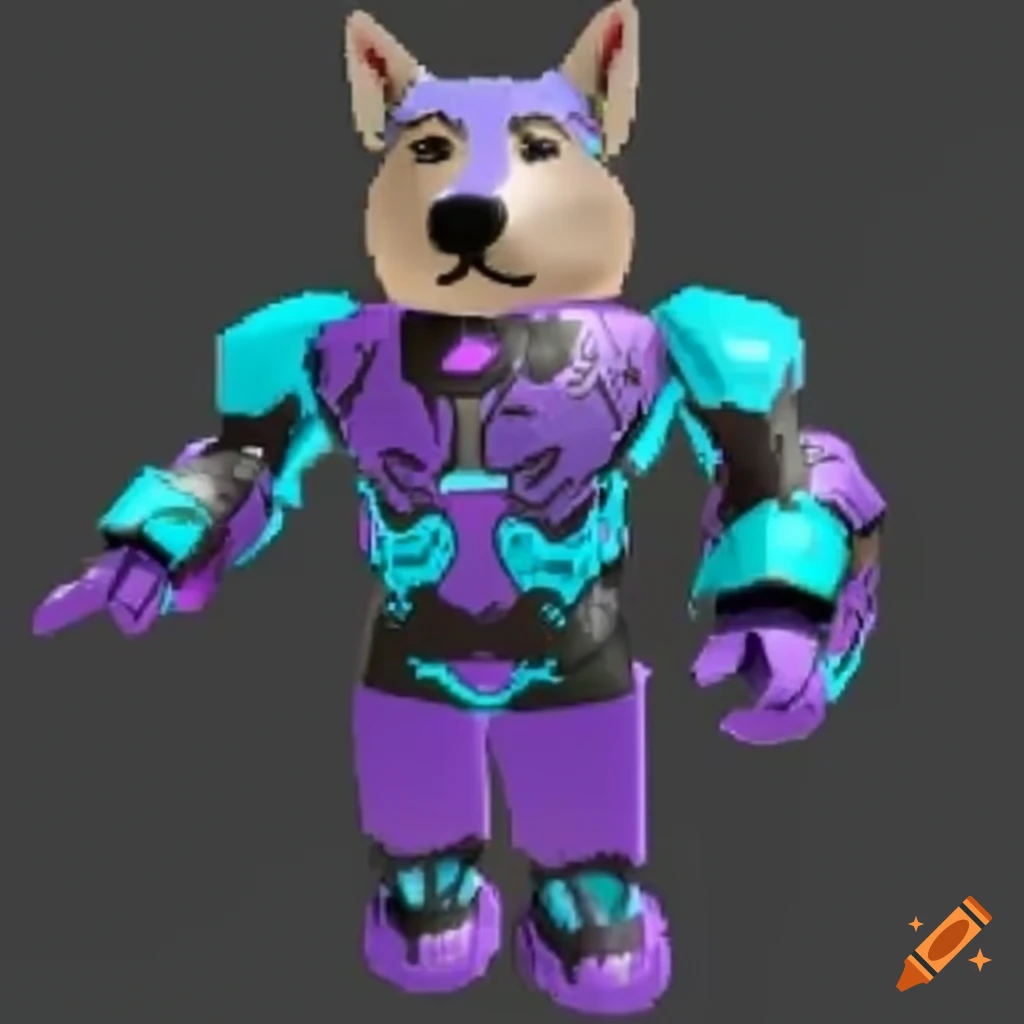 Anthro dog in purple-and-blue futuristic armor in roblox on Craiyon