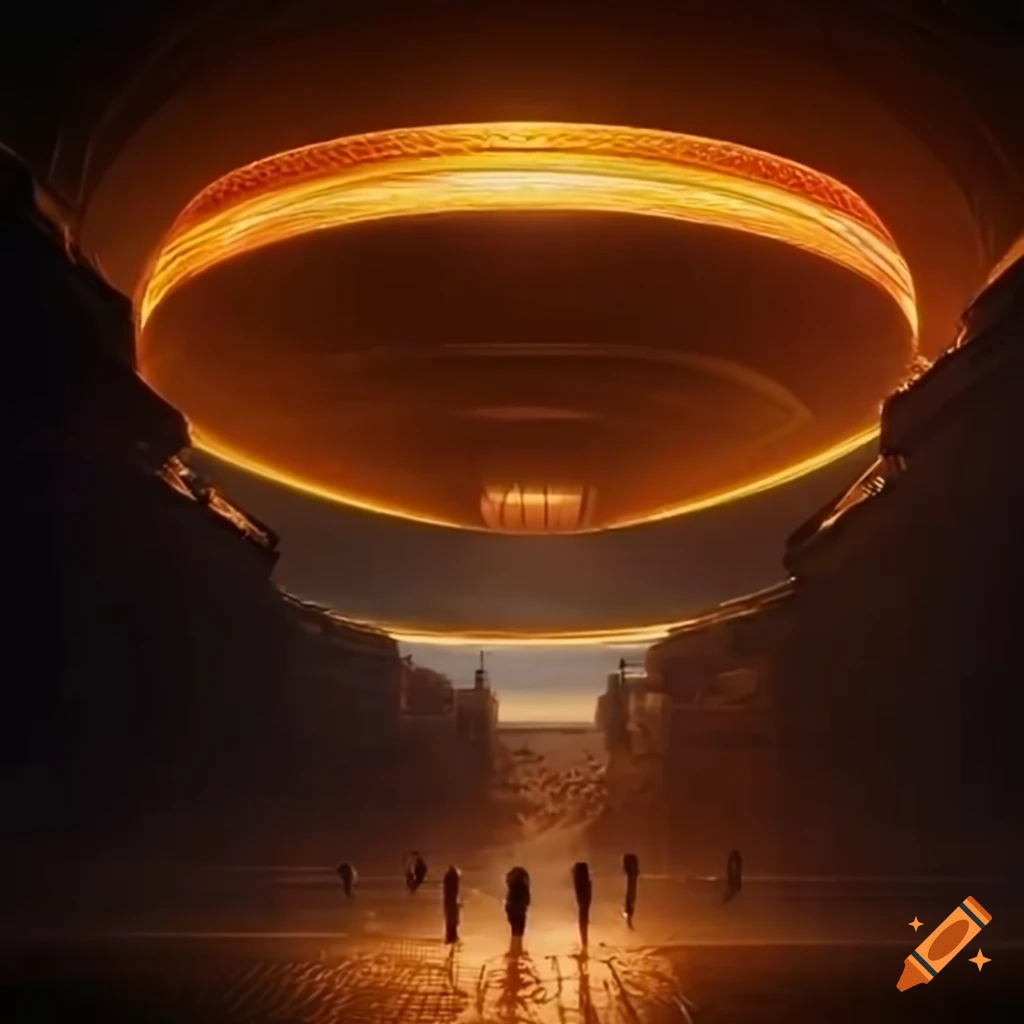 Film crew filming in front of a futuristic megastructure like Blade ...