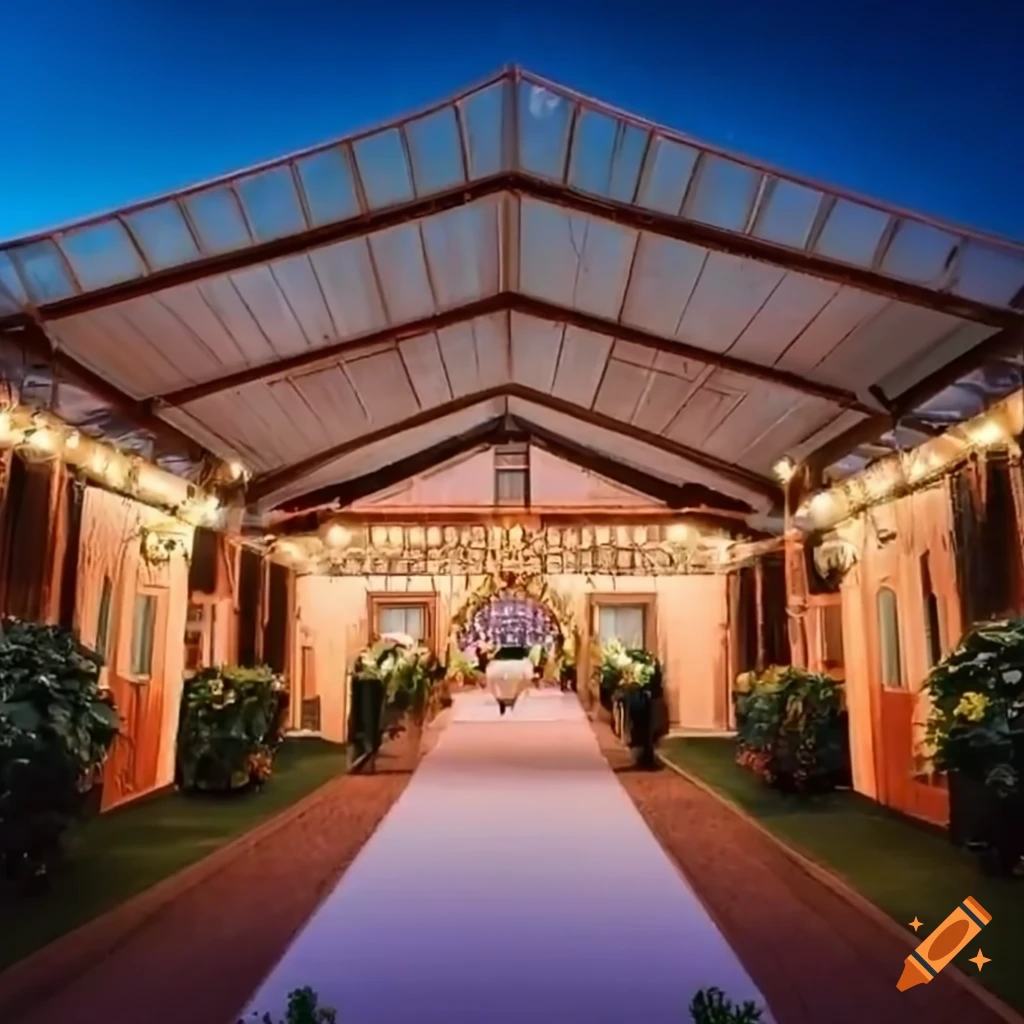Outdoor wedding hall in a city with no humans on Craiyon